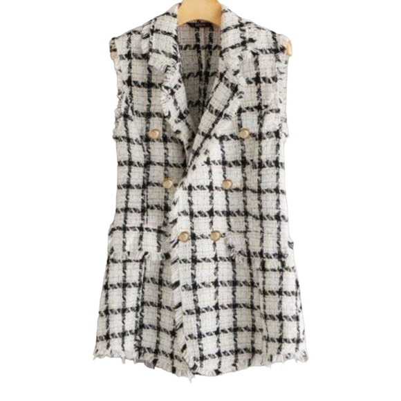 Unbranded | Jackets & Coats | Blackwhite Plaid Frayed Edge Tweed Double ...